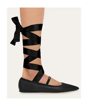 FERRAGAMO Ballet Flats With Ribbon Ankle Tie - Black