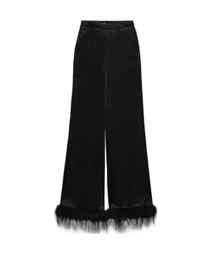 Prada Wide-leg Trousers With Sheepskin Trim - Black
