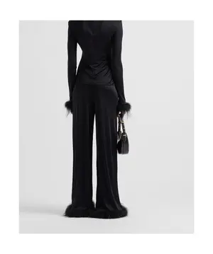 Prada Wide-leg Trousers With Sheepskin Trim - Black