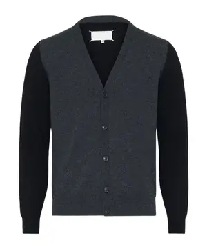 MAISON MARGIELA Colorblock V-neck Cardigan With Elbow Patches - Black