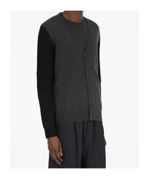 MAISON MARGIELA Colorblock V-neck Cardigan With Elbow Patches - Black