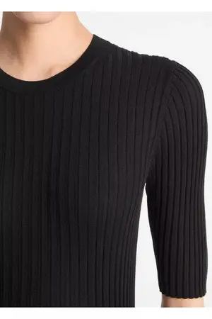 Vince Snap Elbow-sleeve Ribbed Knit Top