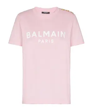 Balmain Logo Print Crewneck T-shirt - Pink