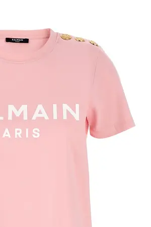 Balmain Logo Print Crewneck T-shirt - Pink