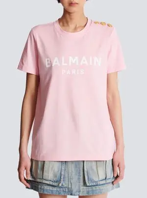 Balmain Logo Print Crewneck T-shirt - Pink