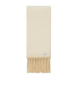 Burberry Logo Jacquard Fringed Scarf - Sand