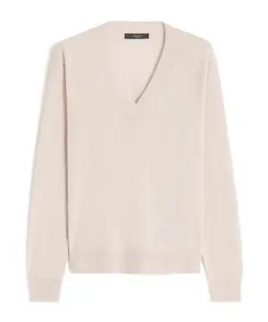 Max Mara V-neck Sweater With Ribbed Trim - Beige