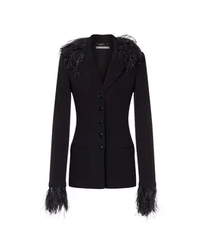 Alberta Ferretti Embellished Single-breasted Blazer With Feather Trim
