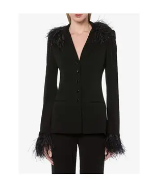 Alberta Ferretti Embellished Single-breasted Blazer With Feather Trim