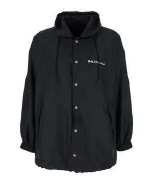 Balenciaga Logo Patch Hooded Coat