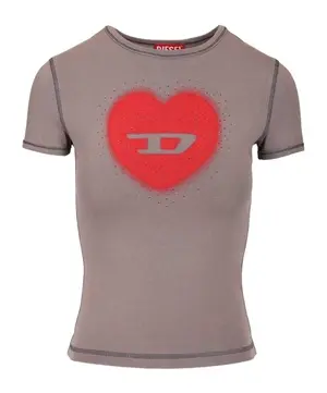 DIESEL® Crewneck T-shirt With Embellished Heart - Gray