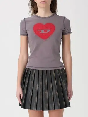 DIESEL® Crewneck T-shirt With Embellished Heart - Gray