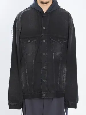 Balenciaga Oversized Layered Denim And Fleece Jacket