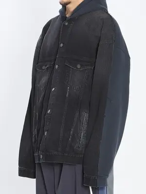 Balenciaga Oversized Layered Denim And Fleece Jacket