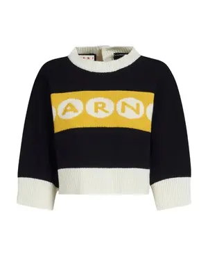 Marni Logo Intarsia Cropped Knitted Jumper - Black