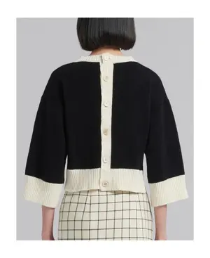 Marni Logo Intarsia Cropped Knitted Jumper - Black