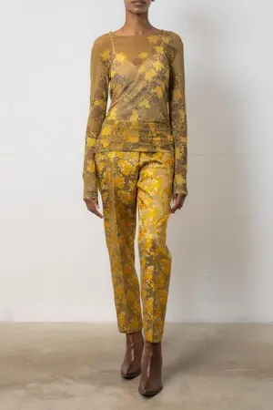 Dries Van Noten Floral Jacquard Straight Leg Trousers