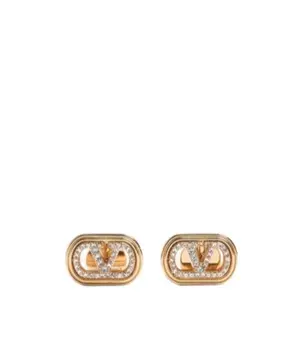 Valentino Garavani Vlogo Signature Embellished Oval Earrings - Yellow