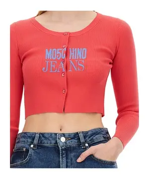 Moschino Cropped Ribbed Cardigan With Logo Detail