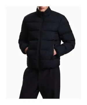 Emporio Armani Water-repellent, Quilted Nylon Down Jacket With Jacquard Logo Lettering