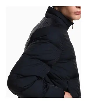 Emporio Armani Water-repellent, Quilted Nylon Down Jacket With Jacquard Logo Lettering