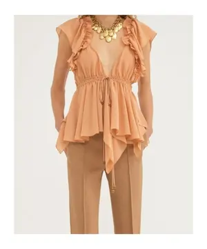 Chloé Ruffled Sleeveless Silk Blouse - Pink