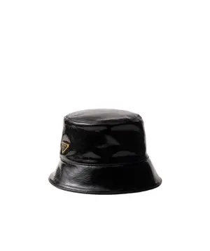 Prada Enamel Triangle Logo Bucket Hat - Black