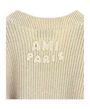 AMI Paris Long-sleeved V-neck Jumper With Crochet Patch - No