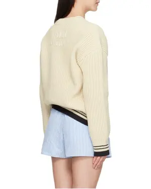 AMI Paris Long-sleeved V-neck Jumper With Crochet Patch - No