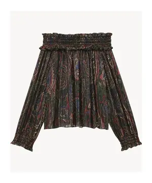 Saint Laurent Off-shoulder Smocked Blouse