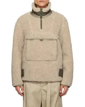 Sacai Faux Shearling Zip-pocket Sweatshirt