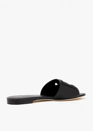 Dolce & Gabbana Embellished Logo Slides - Black