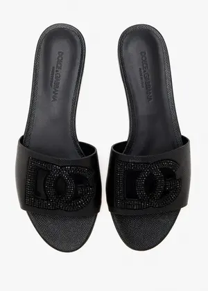 Dolce & Gabbana Embellished Logo Slides - Black
