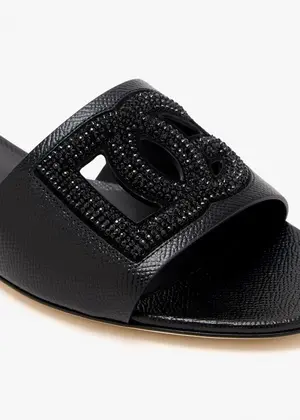 Dolce & Gabbana Embellished Logo Slides - Black