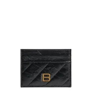 Balenciaga Logo Plaque Quilted Cardholder - Black