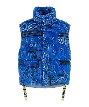 Khrisjoy Sleeveless Padded Jacket With Printed Pattern And Logo Details - Blue