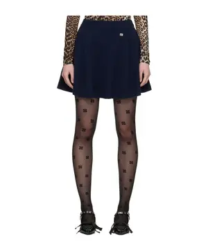 GANNI Wool Blend Elastic Waist Mini Skirt - Black