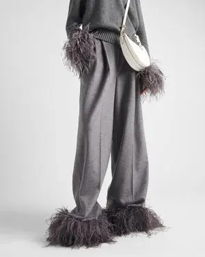 Prada Wide-leg Feathered Trousers