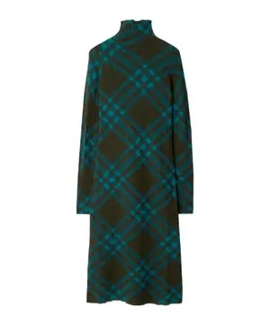 Burberry Burberry Checked Mock Neck Long Sleeve Dress Black