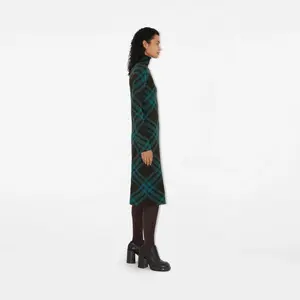 Burberry Checked Mock Neck Long Sleeve Dress - Black
