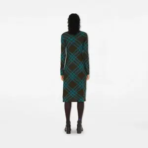 Burberry Checked Mock Neck Long Sleeve Dress - Black