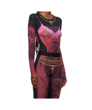 MARINE SERRE Printed Crewneck Long Sleeve T-shirt - Red