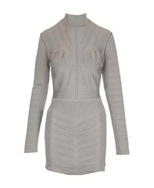 Balmain High-neck Zip-up Knitted Dress