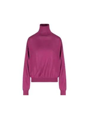 Saint Laurent Long Sleeve Turtleneck Knitted Jumper - Pink