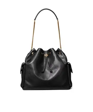 Tory Burch Charlie Quilted Drawstring Shoulder Bag - Black