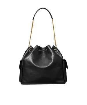 Tory Burch Charlie Quilted Drawstring Shoulder Bag - Black