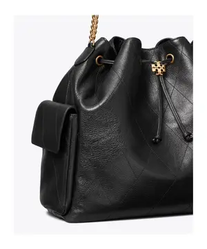 Tory Burch Charlie Quilted Drawstring Shoulder Bag - Black