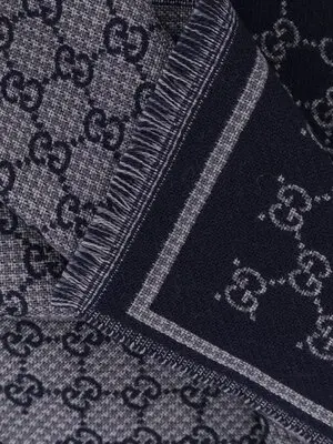 Gucci Monogrammed Frayed-edge Scarf - Black