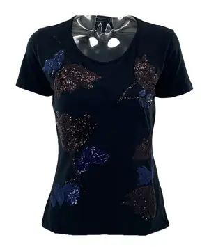 Sportmax Short Sleeve T-shirt With Embellished Floral Detail - Black