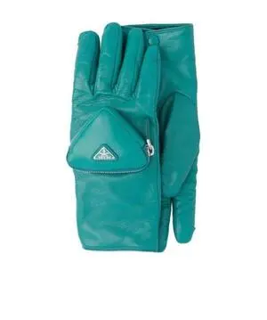 Prada Nappa Leather Gloves With Pouch Detail - Green